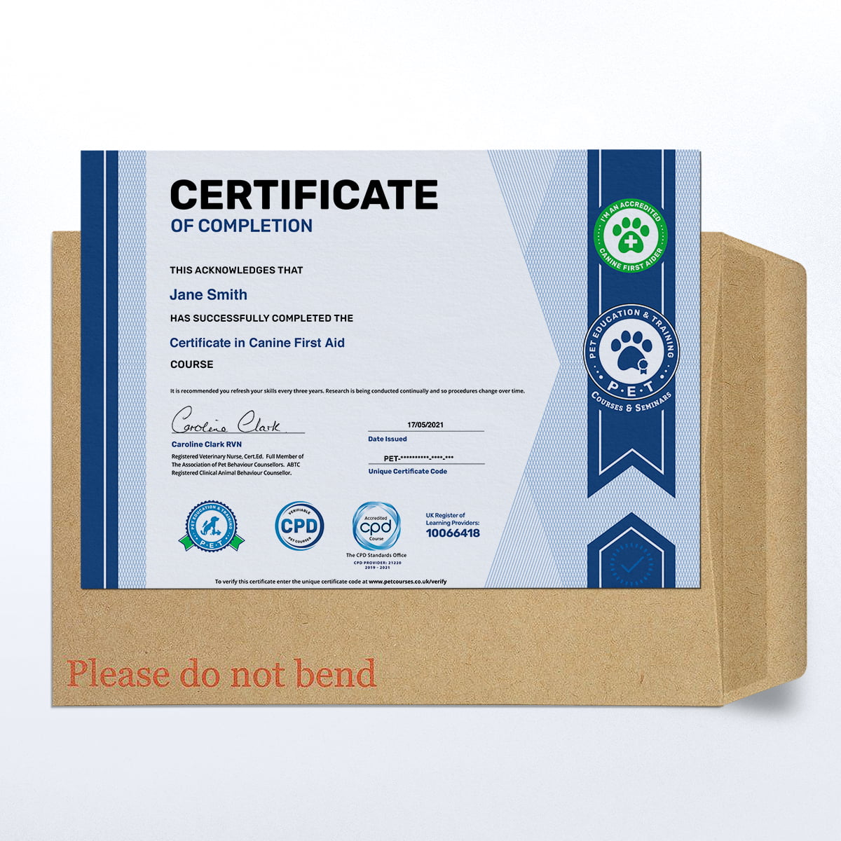 Course Certificate Printed Hard Copy Pet Education And Training Courses